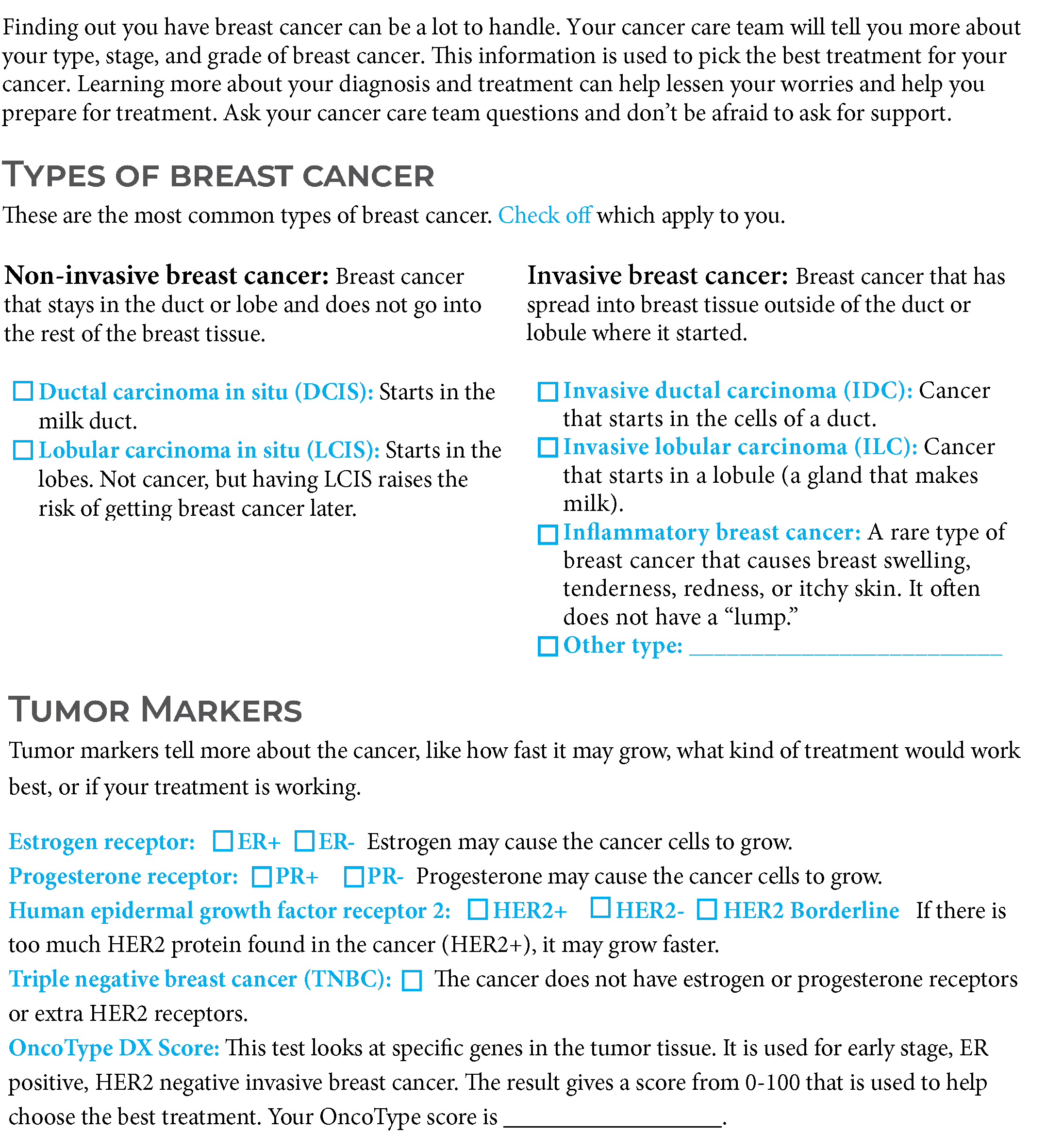 Your Breast Cancer Diagnosis Form | OncoLink